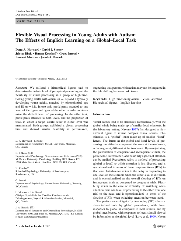 (PDF) Flexible Visual Processing in Young Adults with Autism: The Effects of Implicit Learning ...