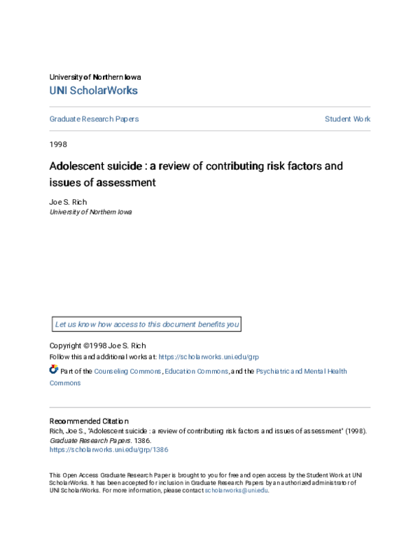 (PDF) Adolescent suicide : a review of contributing risk factors and ...