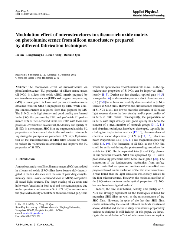 (PDF) Modulation effect of microstructures in silicon-rich oxide matrix on photoluminescence ...