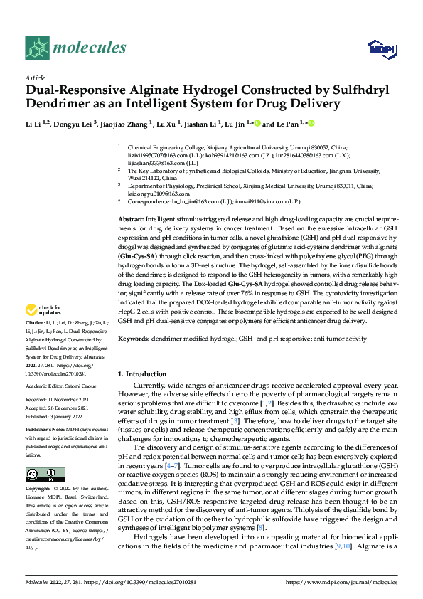(PDF) Dual-Responsive Alginate Hydrogel Constructed by Sulfhdryl ...