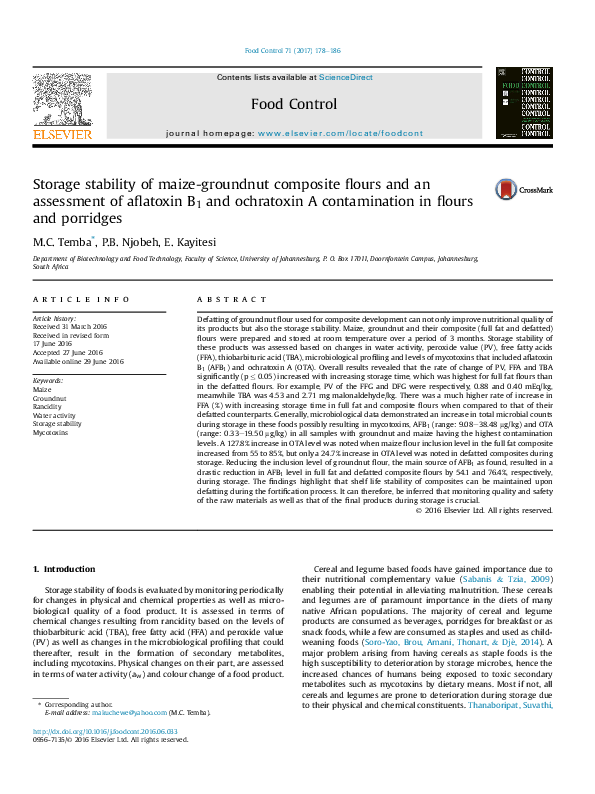 (PDF) Storage stability of maize-groundnut composite flours and an assessment of aflatoxin B1 ...