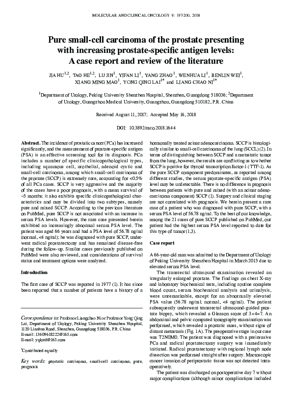 (PDF) Pure small-cell carcinoma of the prostate presenting with ...