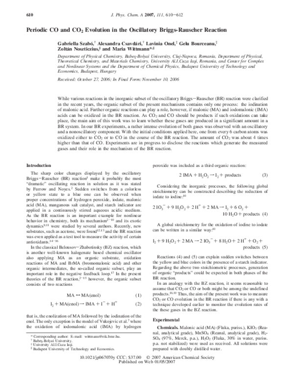 (PDF) Periodic CO and CO2 Evolution in the Oscillatory Briggs-Rauscher ...