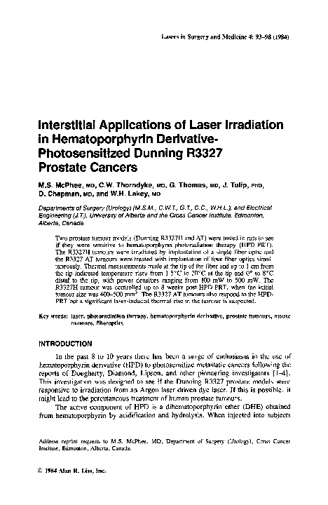 (PDF) Interstitial applications of laser irradiation in hematoporphyrin ...