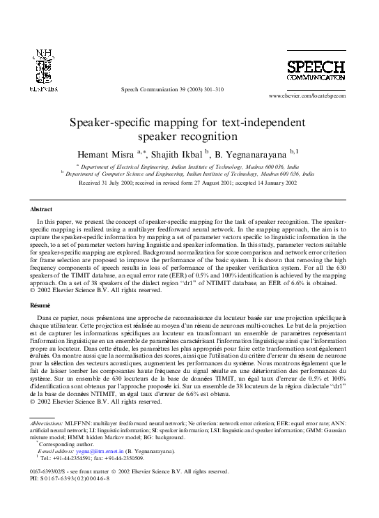 (PDF) Speaker-specific mapping for text-independent speaker recognition