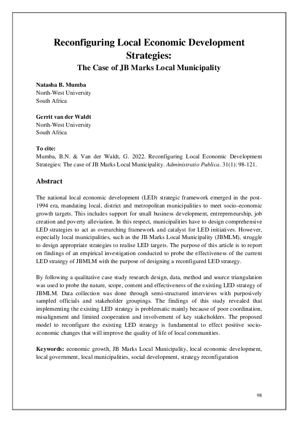 (PDF) Reconfiguring Local Economic Development Strategies: The Case of ...