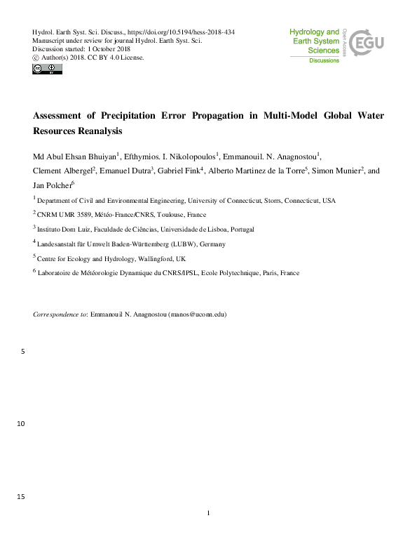 (PDF) Assessment of Precipitation Error Propagation in Multi-Model Global Water Resources Reanalysis