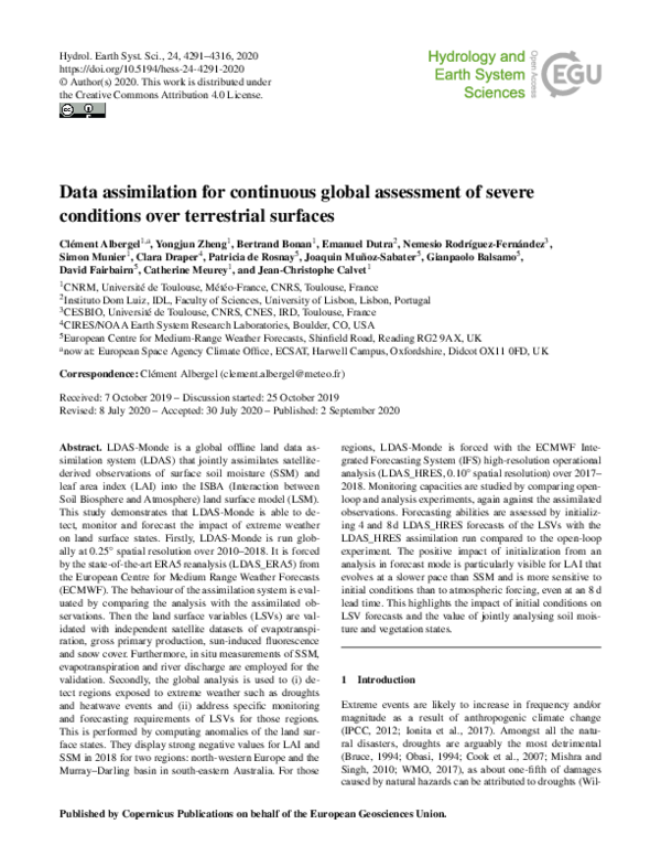 (PDF) Data assimilation for continuous global assessment of severe ...