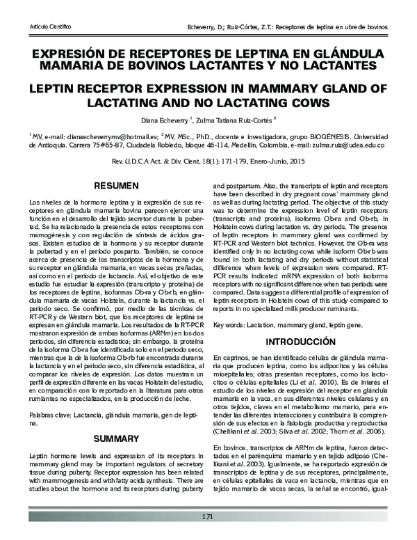(PDF) Expresión de receptores de leptina en glándula mamaria de bovinos ...