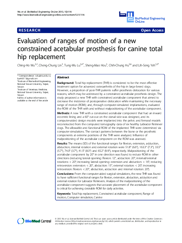 (PDF) Evaluation of ranges of motion of a new constrained acetabular ...
