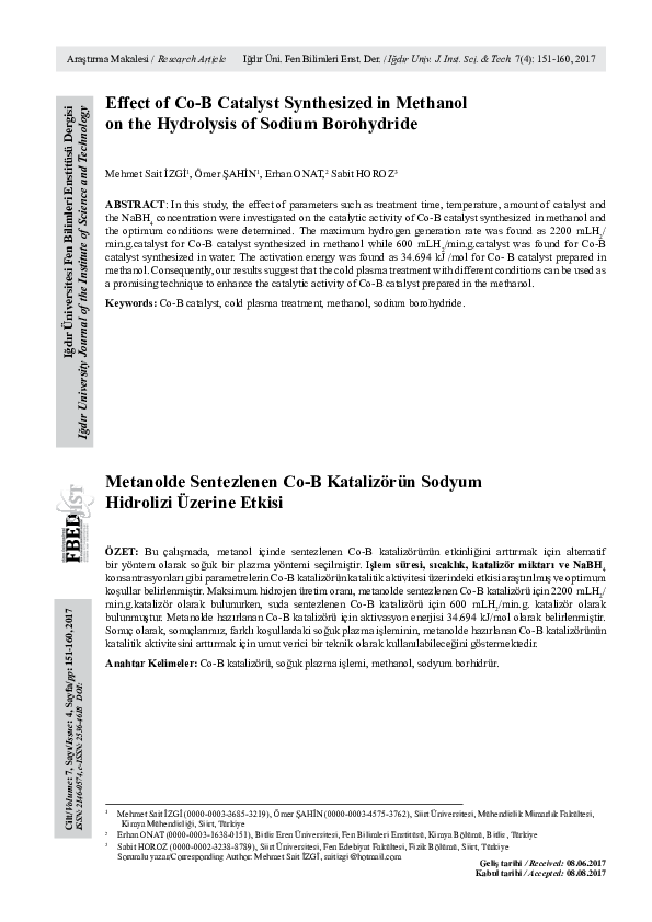 (PDF) Effect of Co-B Catalyst Synthesized in Methanol on the Hydrolysis ...