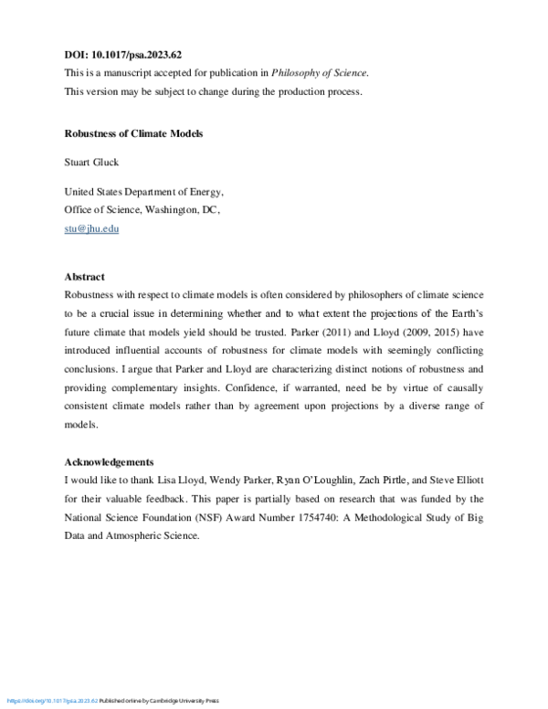 (PDF) Robustness of Climate Models