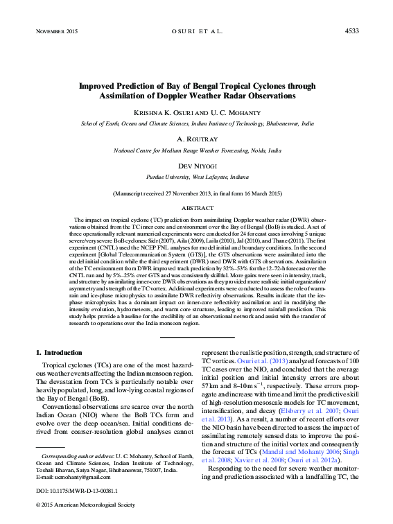 (PDF) Improved Prediction of Bay of Bengal Tropical Cyclones through ...