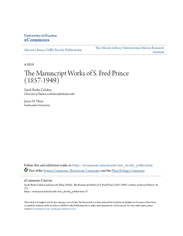 (PDF) The manuscript works of S. Fred Prince (1857–1949)