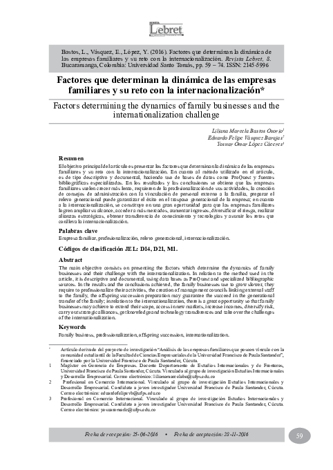 (PDF) Factores que determinan la dinámica de las empresas familiares y su reto con la ...