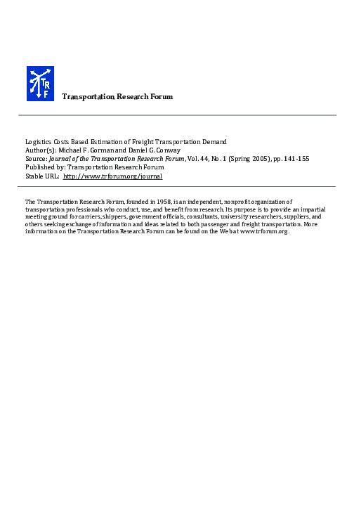 (PDF) Logistics Costs Based Estimation of Freight Transportation Demand