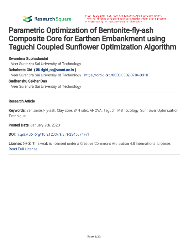 (PDF) Parametric Optimization of Bentonite-fly-ash Composite Core for Earthen Embankment using ...