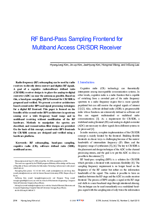 (PDF) RF Band-Pass Sampling Frontend for Multiband Access CR/SDR Receiver