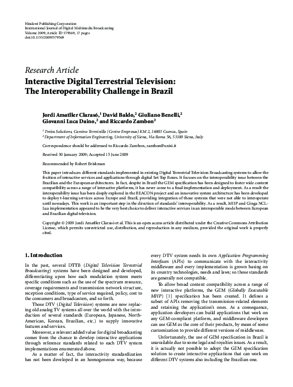 (PDF) Interactive Digital Terrestrial Television: The Interoperability ...