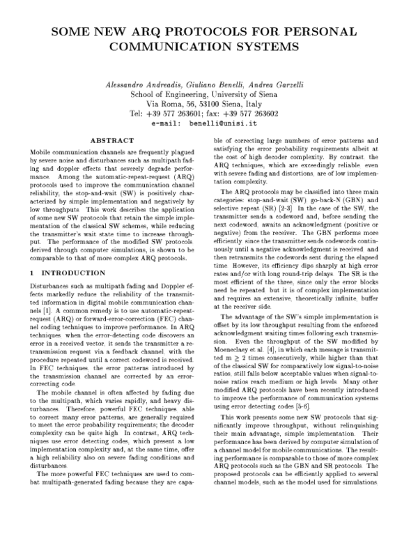 (PDF) Some new ARQ protocols for personal communication systems