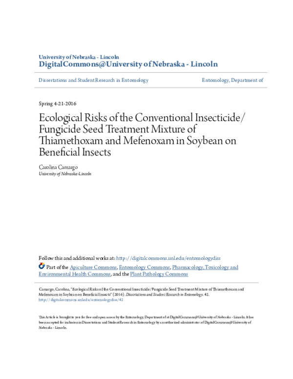 (PDF) Ecological risks of the conventional insecticide/fungicide seed treatment mixture of ...