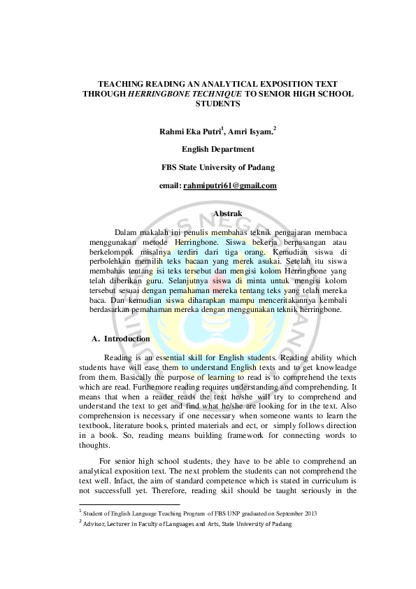 (PDF) Teaching Reading an Analytical Exposition Text Through Herringbone Technique to Senior ...