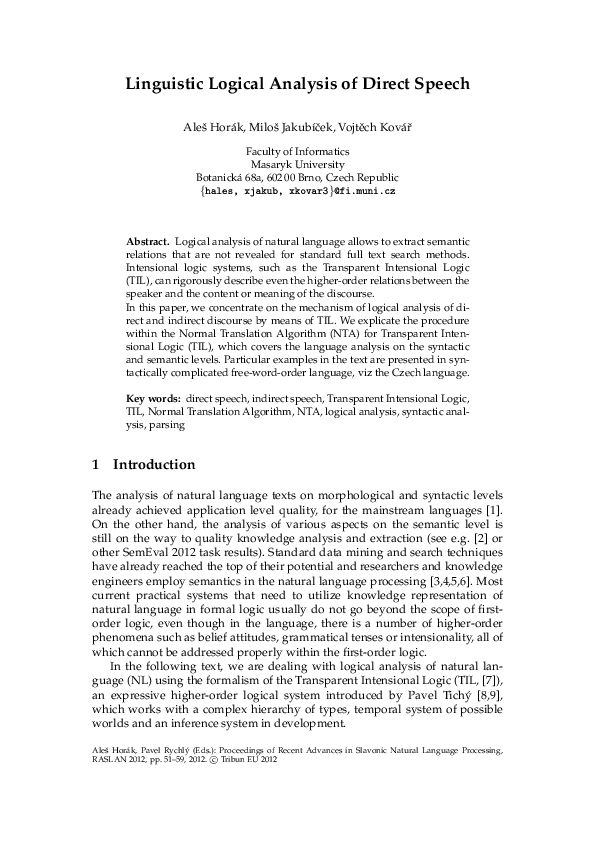 Pdf Linguistic Logical Analysis Of Direct Speech