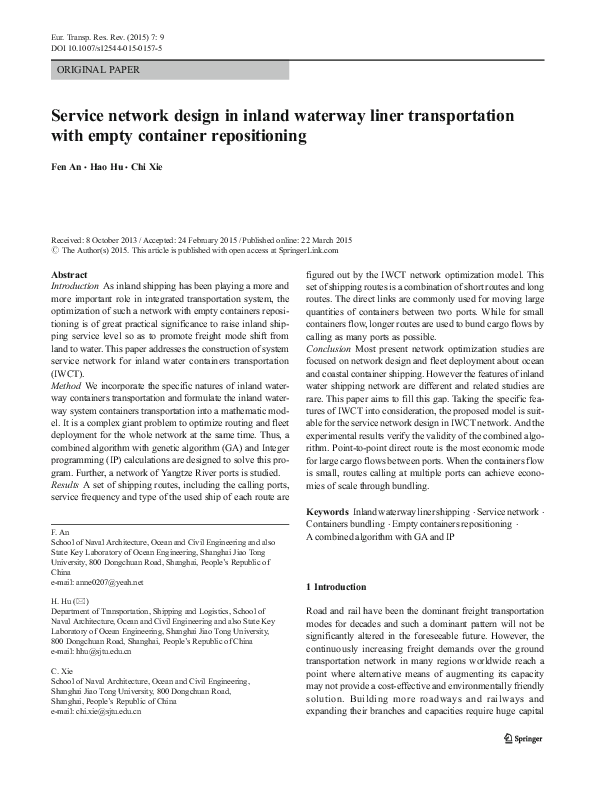 (PDF) Service network design in inland waterway liner transportation with empty container ...