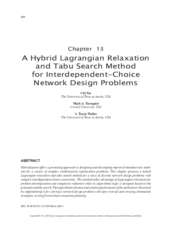 (PDF) A Hybrid Lagrangian Relaxation and Tabu Search Method for Interdependent-Choice Network ...