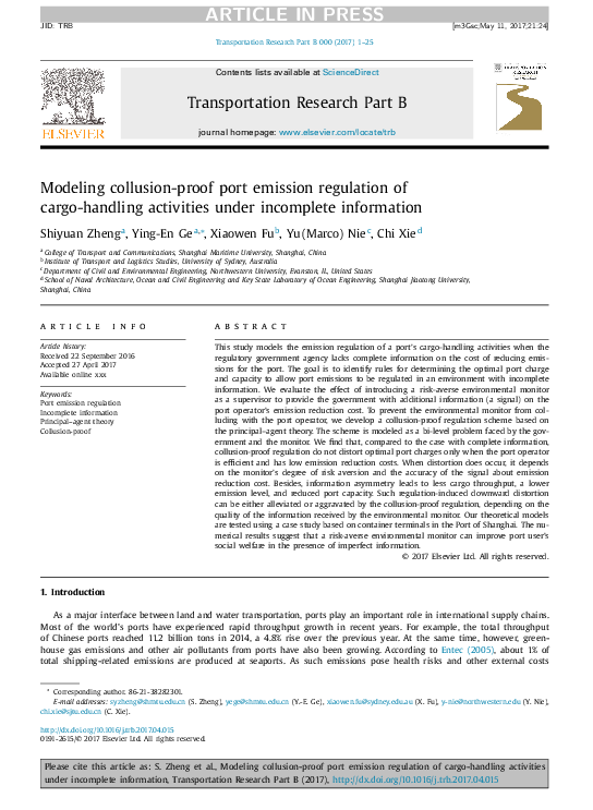 (PDF) Modeling collusion-proof port emission regulation of cargo ...