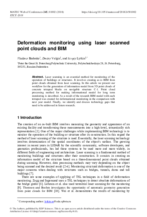 (PDF) Deformation monitoring using laser scanned point clouds and BIM