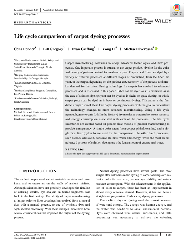 (PDF) Life cycle comparison of carpet dyeing processes