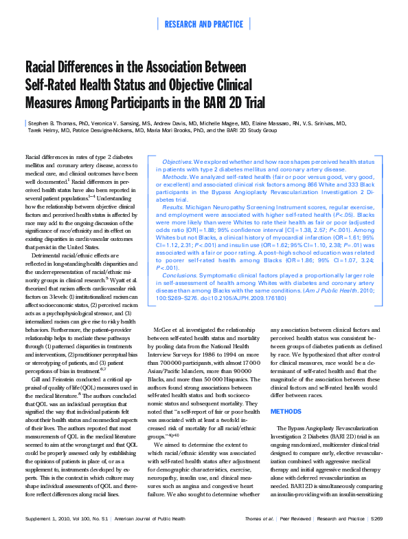 (PDF) Racial Differences in the Association Between Self-Rated Health Status and Objective ...