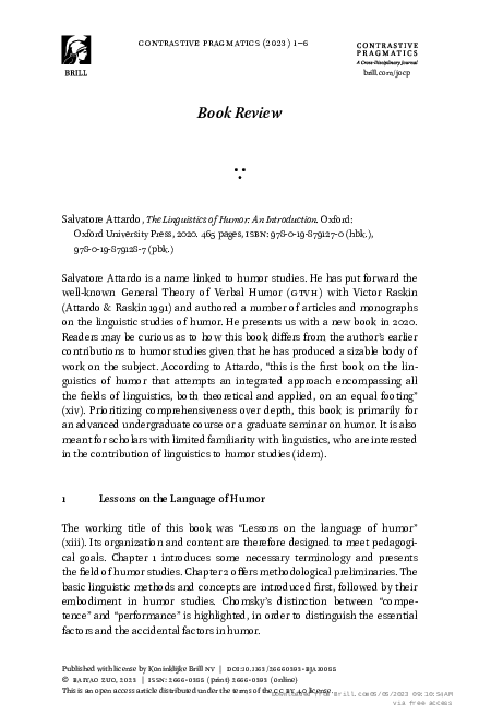 (PDF) The Linguistics of Humor: An Introduction, written by Salvatore ...