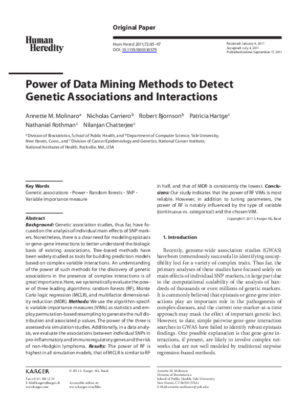 (PDF) Power of data mining methods to detect genetic associations and interactions