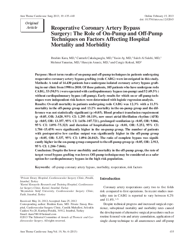 (PDF) Reoperative Coronary Artery Bypass Surgery: The Role of On-Pump ...