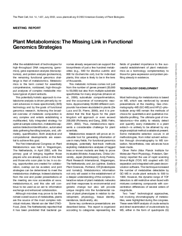 (PDF) Plant Metabolomics