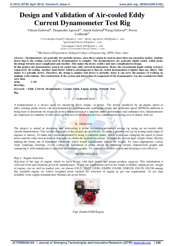 (PDF) Design and Validation of Air-cooled Eddy Current Dynamometer Test Rig