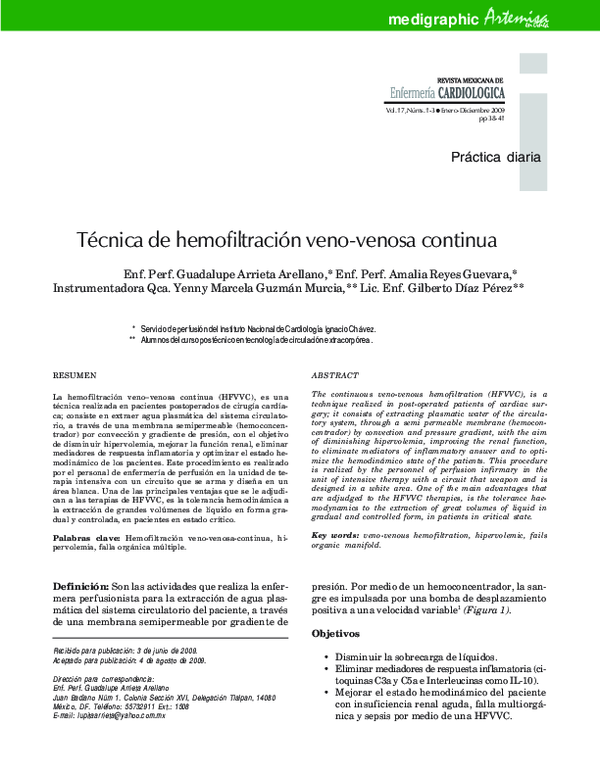 (PDF) Technique of continuous veno-venous hemofiltration | Sara ...
