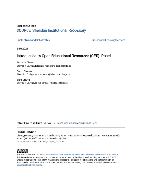 (PDF) Introduction to Open Educational Resources (OER): Panel