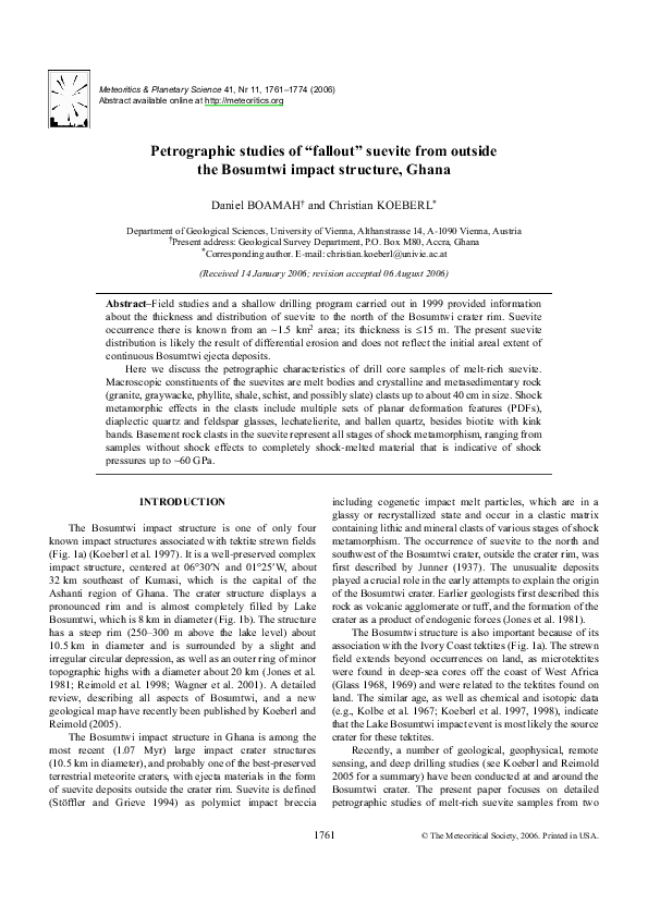 (PDF) Petrographic studies of “fallout” suevite from outside the ...