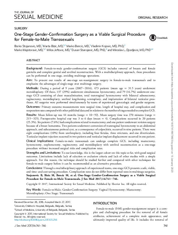 (PDF) One-Stage Gender-Confirmation Surgery as a Viable Surgical ...