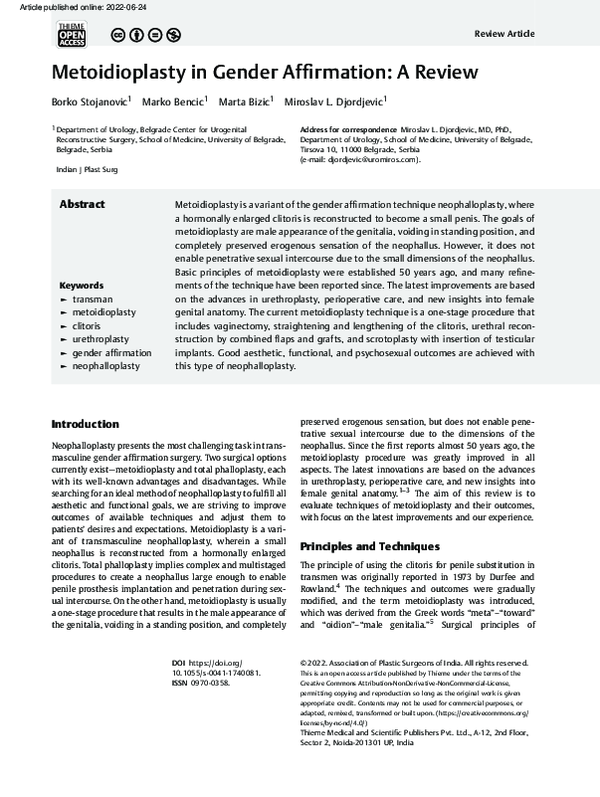 (PDF) Metoidioplasty in Gender Affirmation: A Review