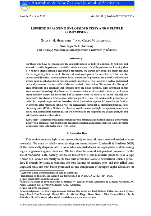 (PDF) Lopsided Reasoning on Lopsided Tests and Multiple Comparisons