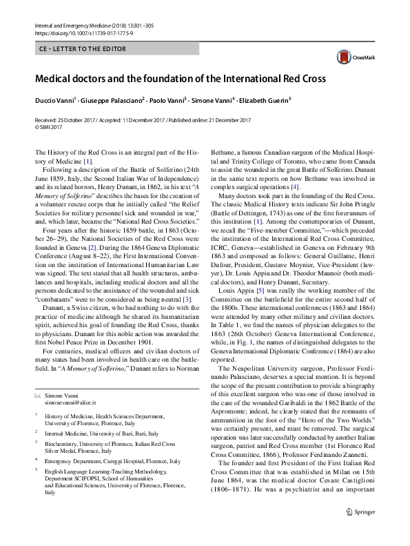 (PDF) Medical doctors and the foundation of the International Red Cross