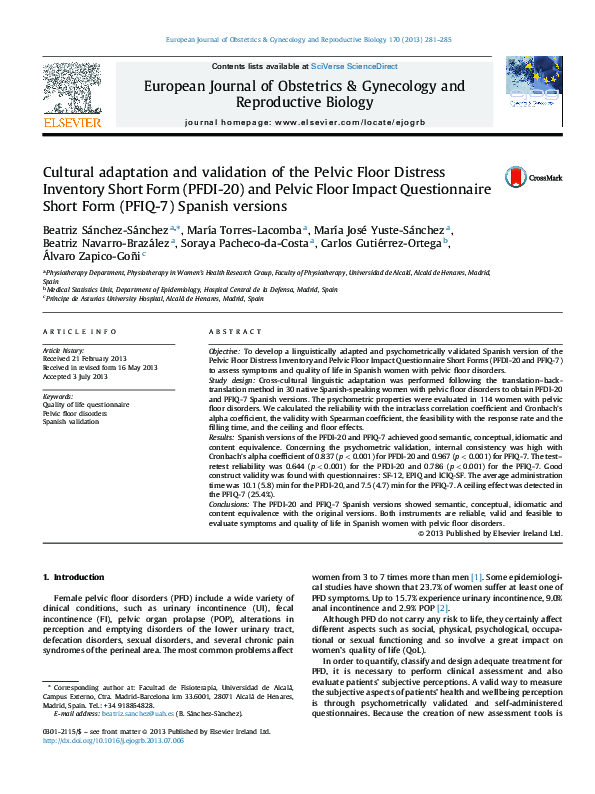 (PDF) Cultural adaptation and validation of the Pelvic Floor Distress ...