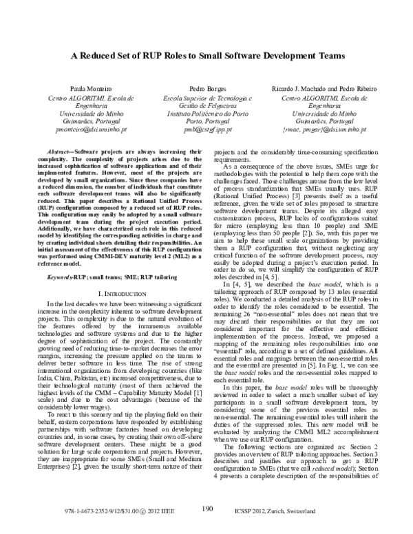 (PDF) A reduced set of RUP roles to small software development teams
