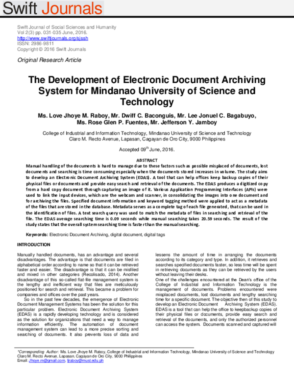 (PDF) The Development of Electronic Document Archiving System for ...