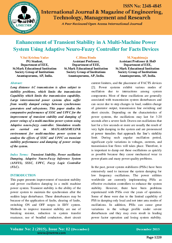 (PDF) Enhancement of Transient Stability in A Multi-Machine Power ...