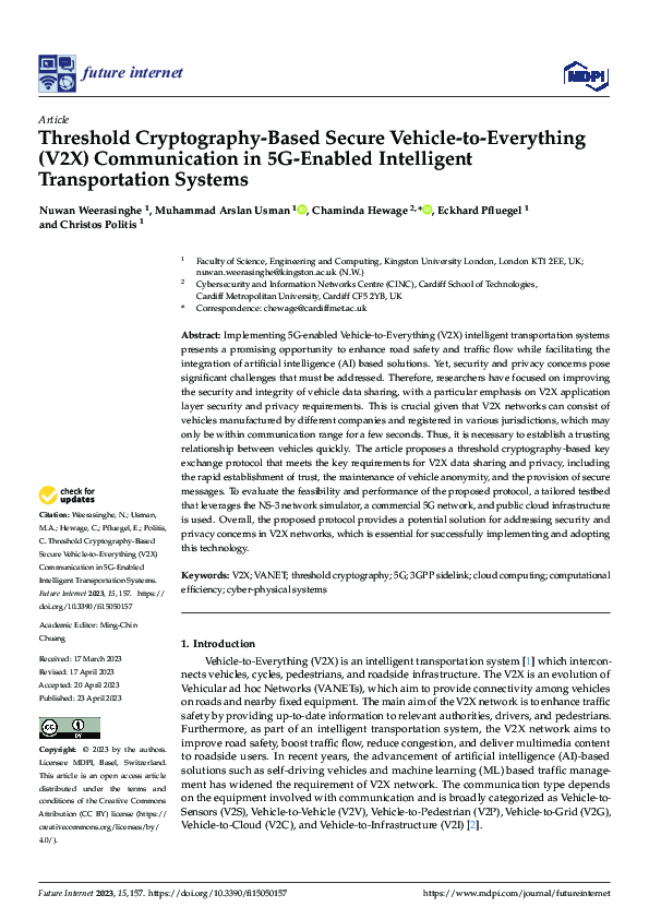 (PDF) Threshold Cryptography-Based Secure Vehicle-to-Everything (V2X) Communication in 5G ...